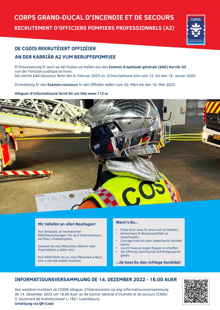 Recrutement d'officiers pompiers professionnels stagiaires carrière A2 ...